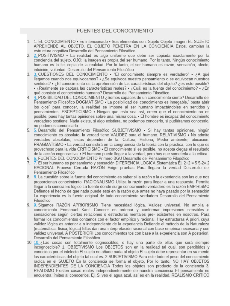 FUENTES DEL CONOCIMIENTO | PDF | Conocimiento | Verdad