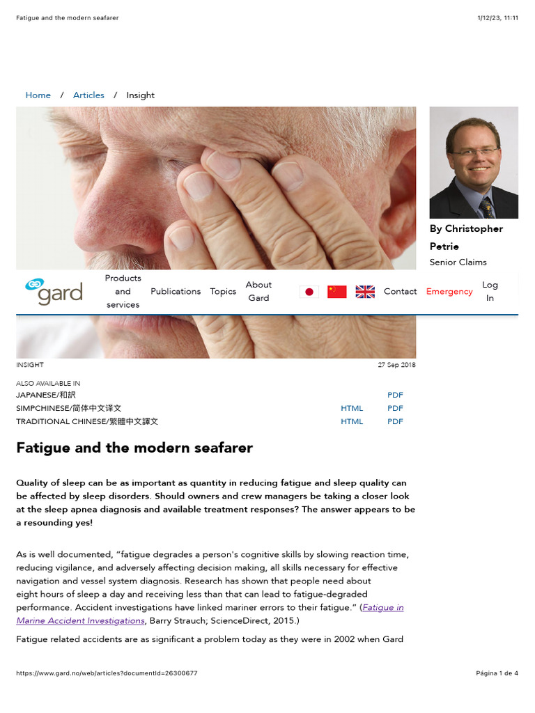 Fatigue and The Modern Seafarer | PDF | Sleep Apnea | Sleep Disorder