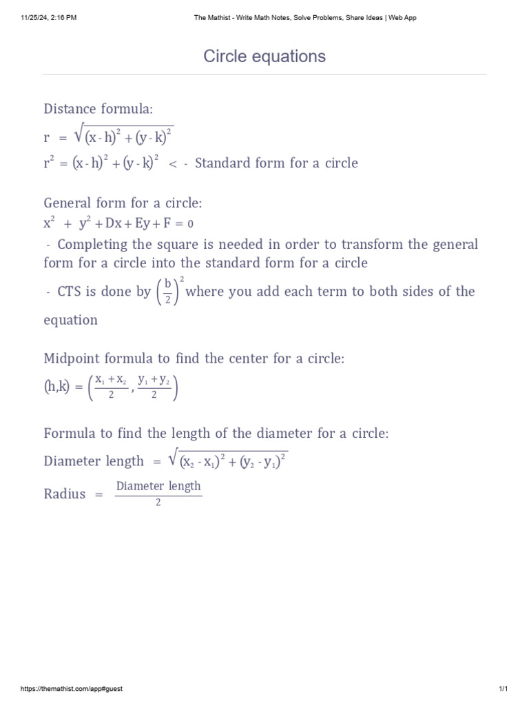 Circle Equations | PDF