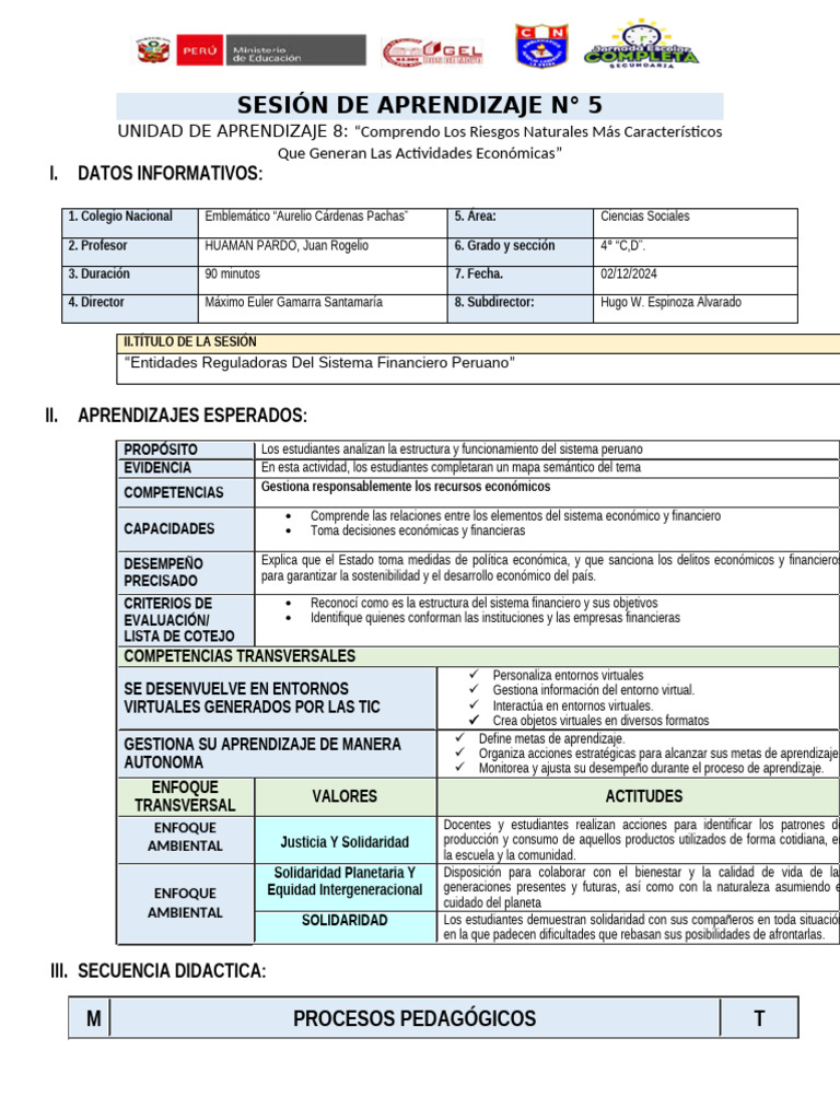 Jrhp-Sesion CCSS 4° Sec-Semana 05 Uni 8 | PDF | Maestros | Evaluación