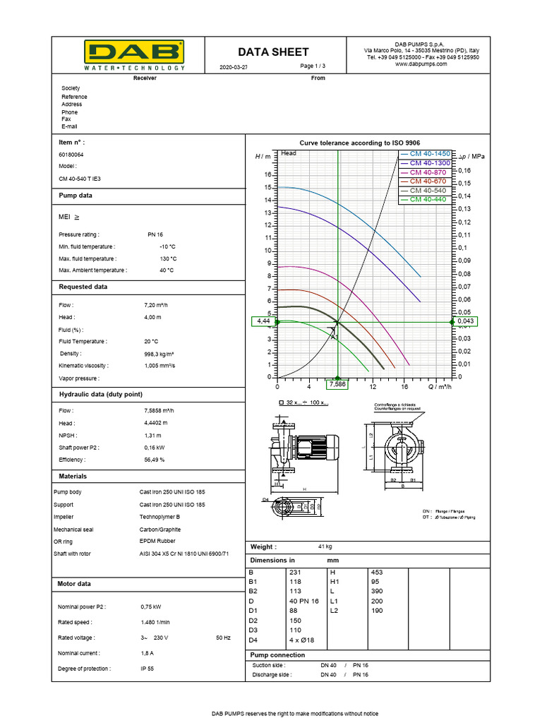 CM 40-540 T IE3 Pump Specifications | PDF | Dynamics (Mechanics ...