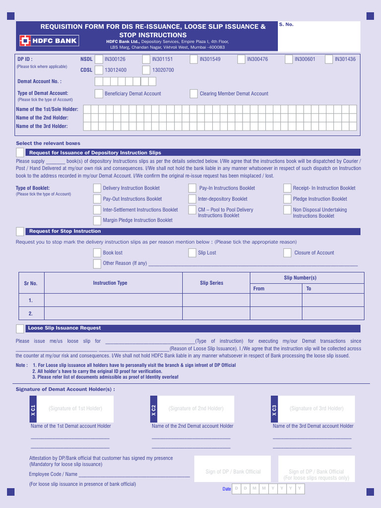NSDL Dis Book Request Format New | PDF | Identity Document | Government ...