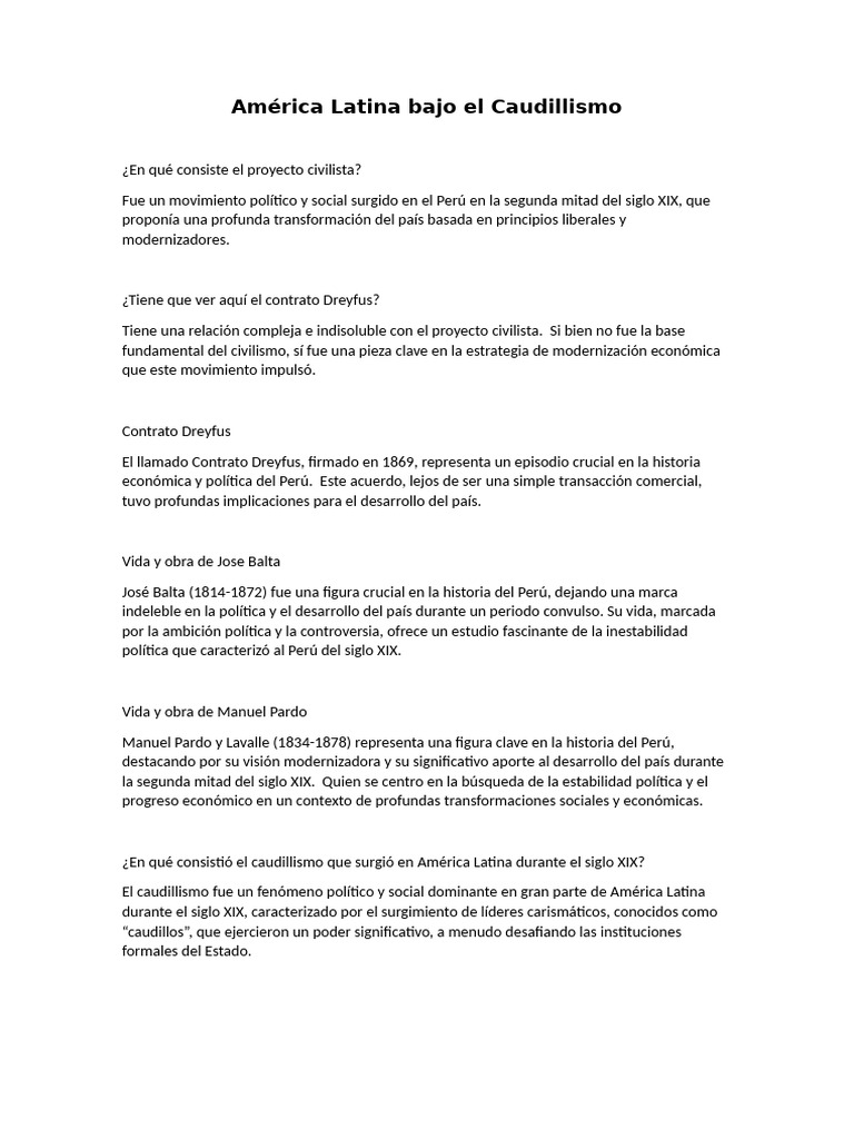 América Latina bajo el Caudillismo | PDF | America latina | Perú