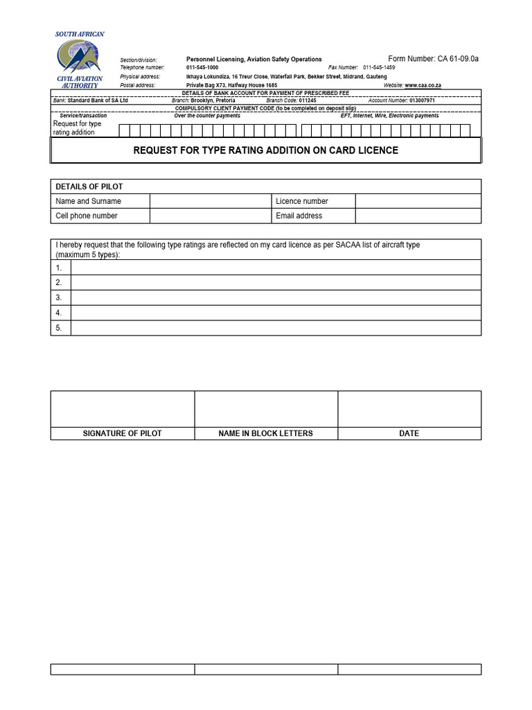 Request for Type Rating Addition Form | PDF