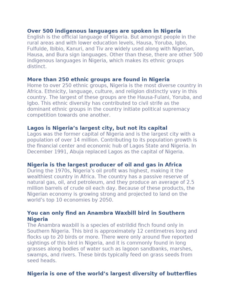 Nigeria: Languages, Culture, and Economy | PDF | Nigeria | Slavery