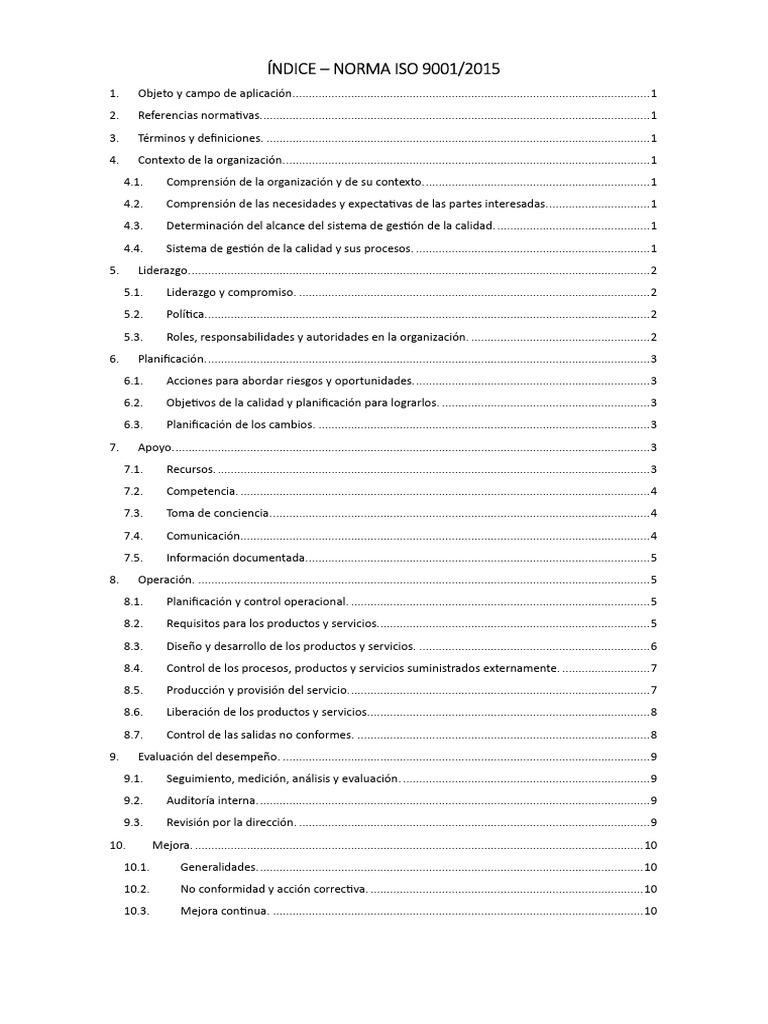 INDICE NORMA ISO 9001-2015 | PDF | Planificación | Business