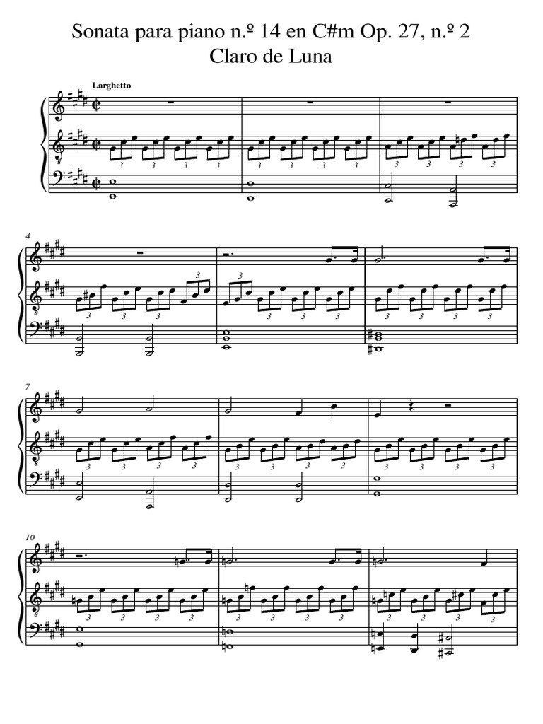 Claro de Luna de Beethoven Op. 27 N. 2 Sinfonia N. 14 Quasi Una Fantasia | PDF | Opus Number | Music