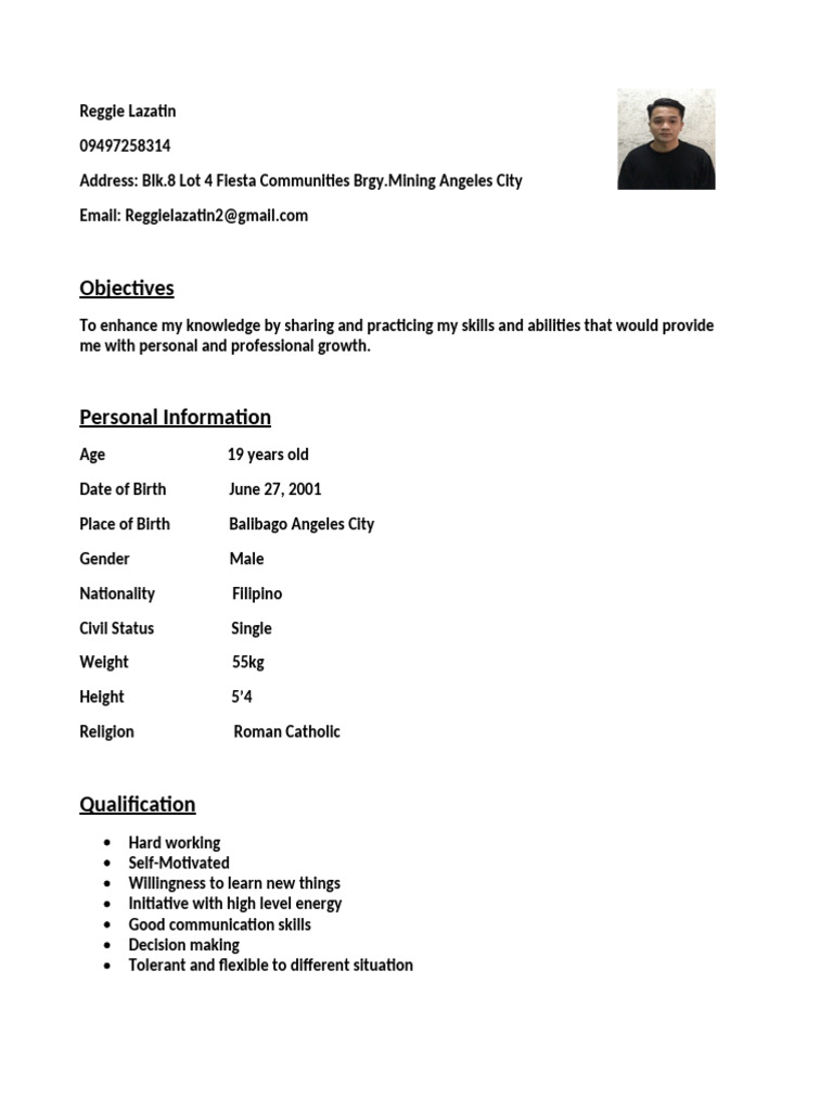 Reggie Lazatin - Personal Profile & Resume | PDF