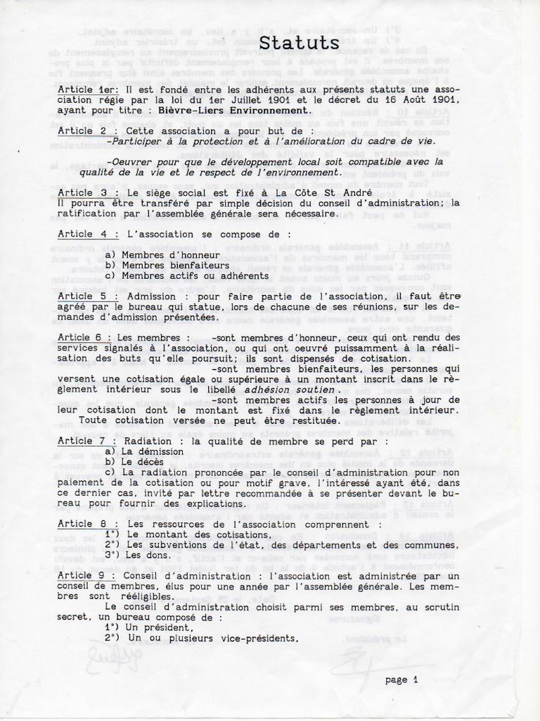 Premiers Statuts Asso BLE | PDF