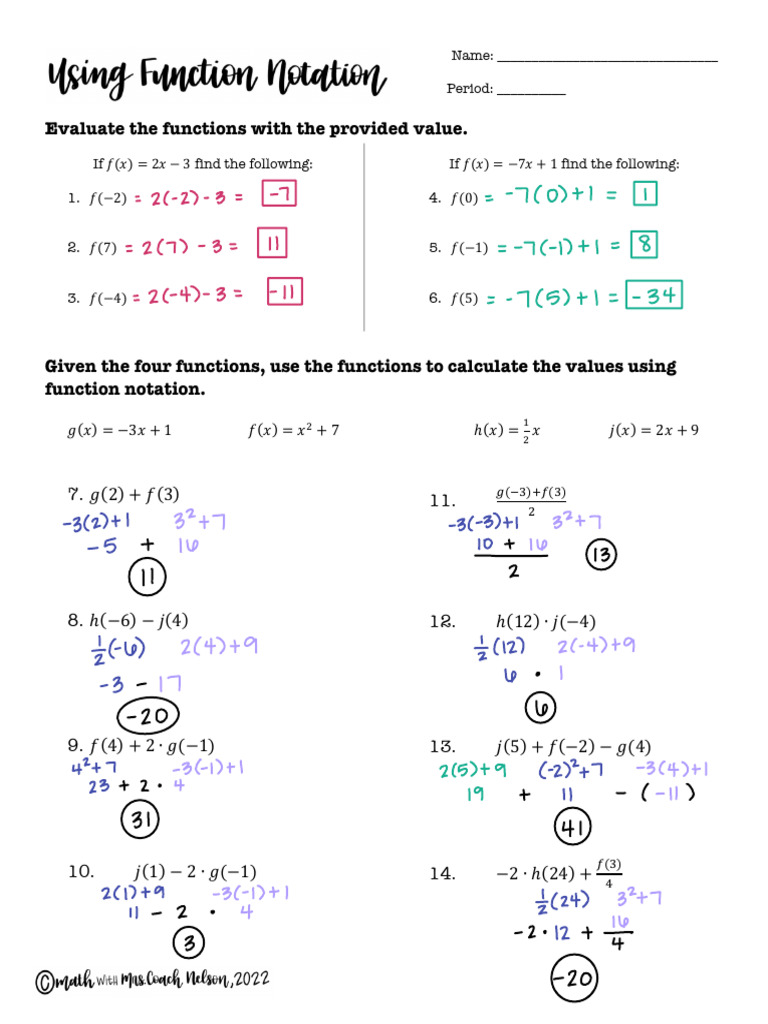 2 7 Function Notation Hw Answers Pdf