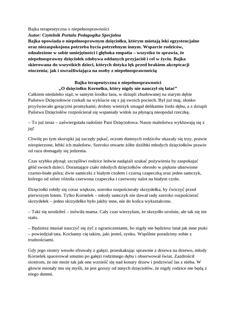 Bajka Terapeutyczna o Niepełnosprawności | PDF