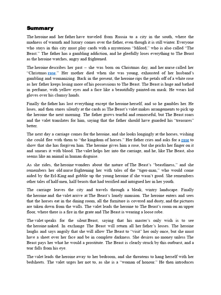 The Tiger's Bride: A Summary | PDF