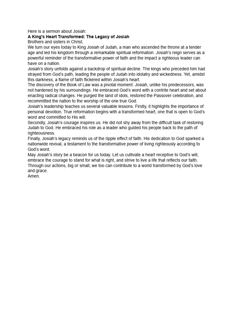 Write A Sermon About Josiah | PDF