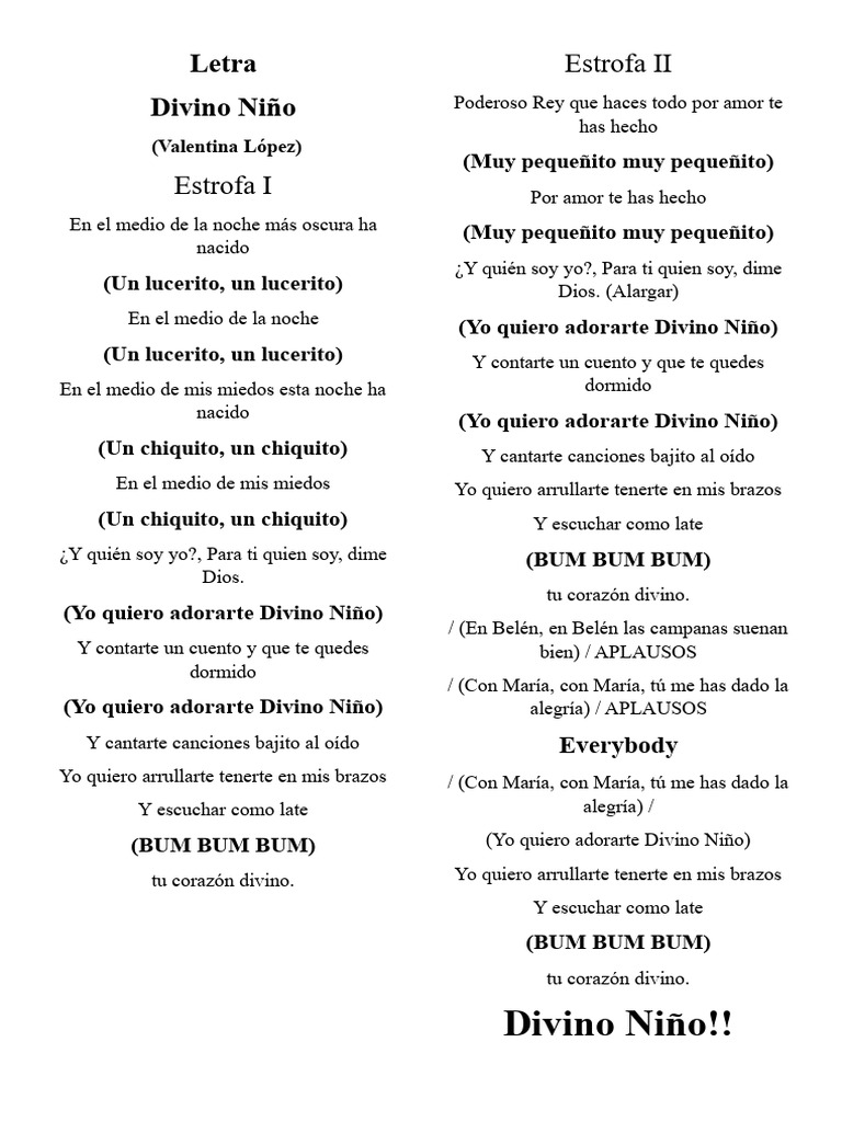 Letra DIVINO NIÑO VILLANCICO | PDF