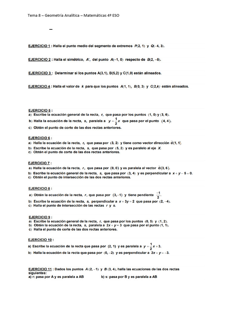T8 GeometriaAnalitica Ejercicios | PDF