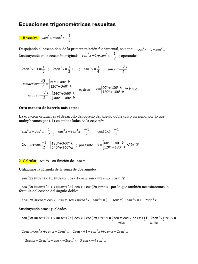 Ecs Trigon | PDF | Funciones trigonométricas | Ecuaciones