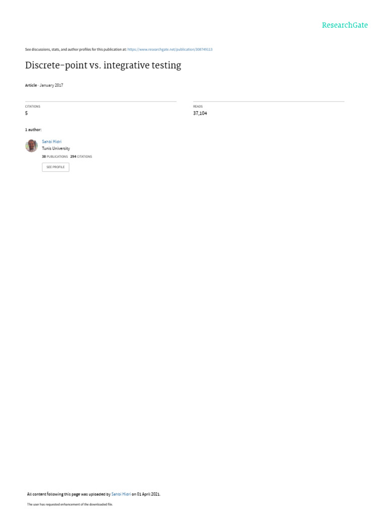 Discrete-Point vs. Integrative Testing: January 2017 | PDF | Vocabulary ...