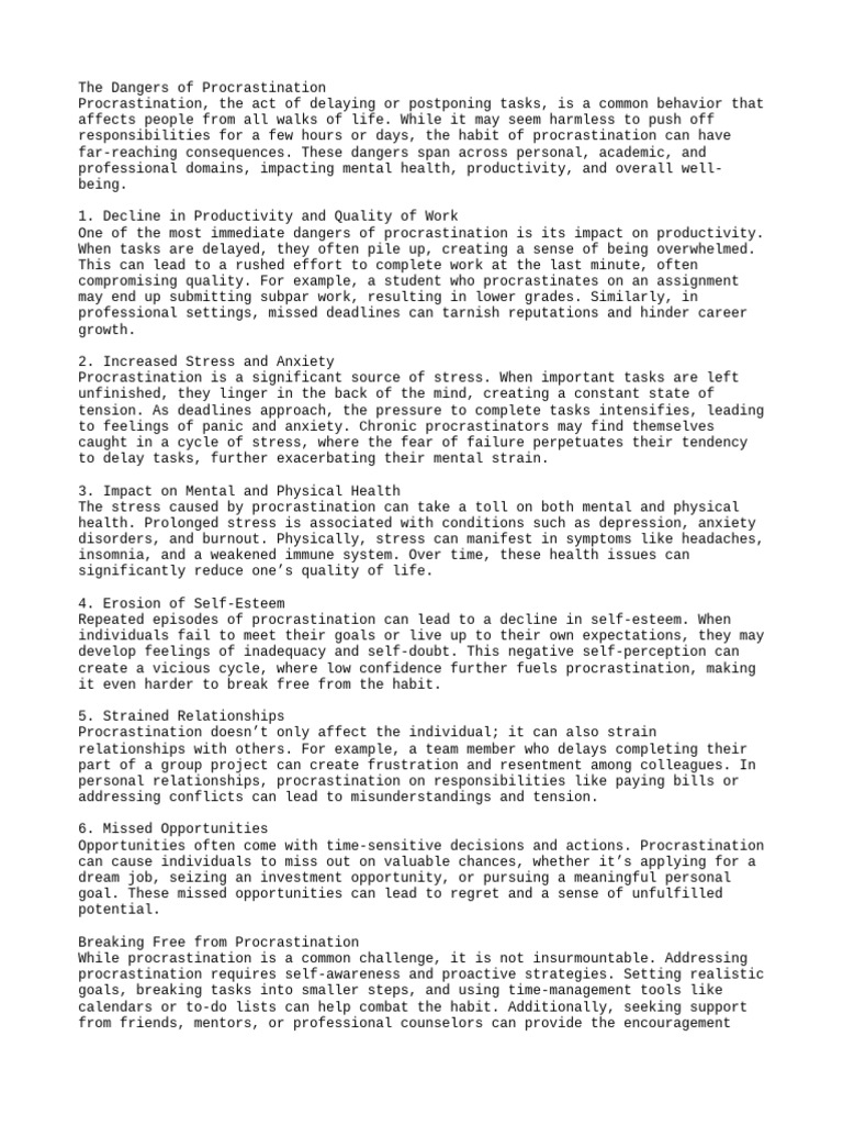 The Dangers of Procastination | PDF | Professional Skills | Procrastination