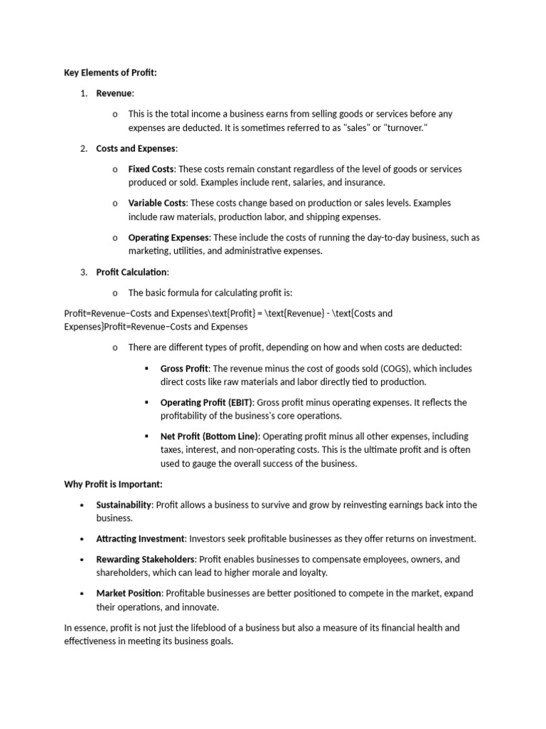 Key Elements of Profit | PDF | Net Income | Expense