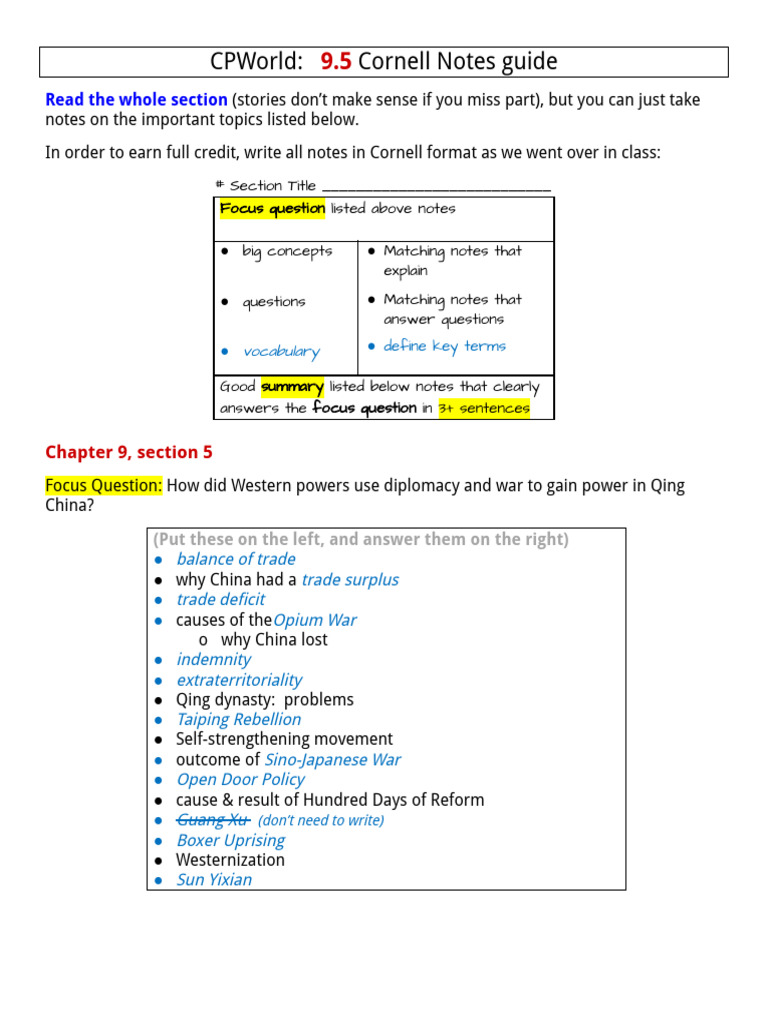 9.5 Cornell Note Guide | PDF