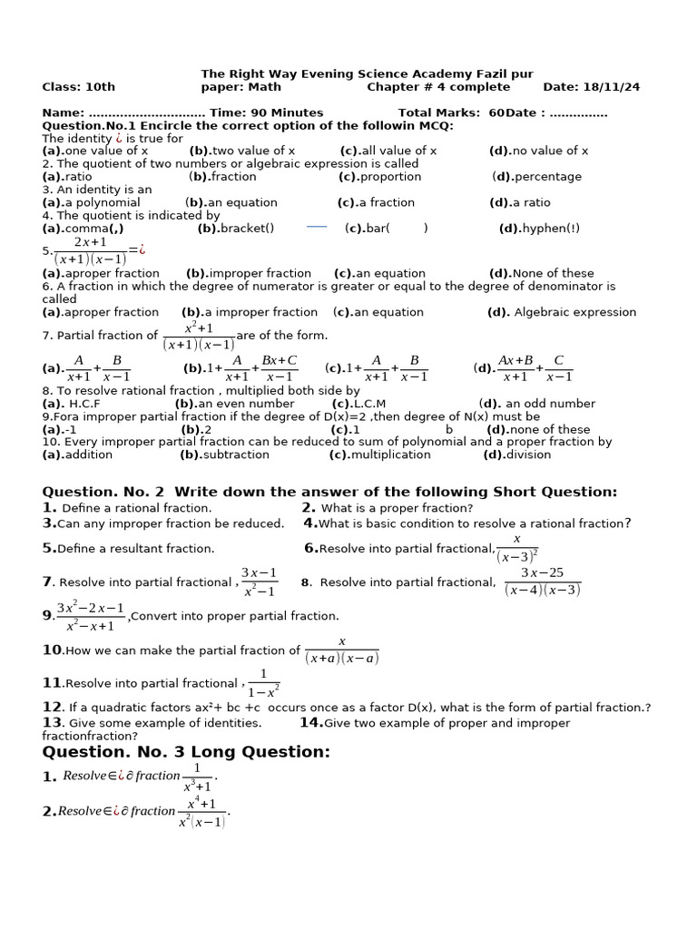 Class 10 Math CHP 4th | PDF | Mathematical Objects | Abstract Algebra