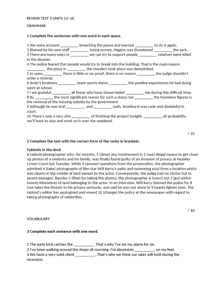 Grammar and Vocabulary Review Test | PDF | Risk | Bias