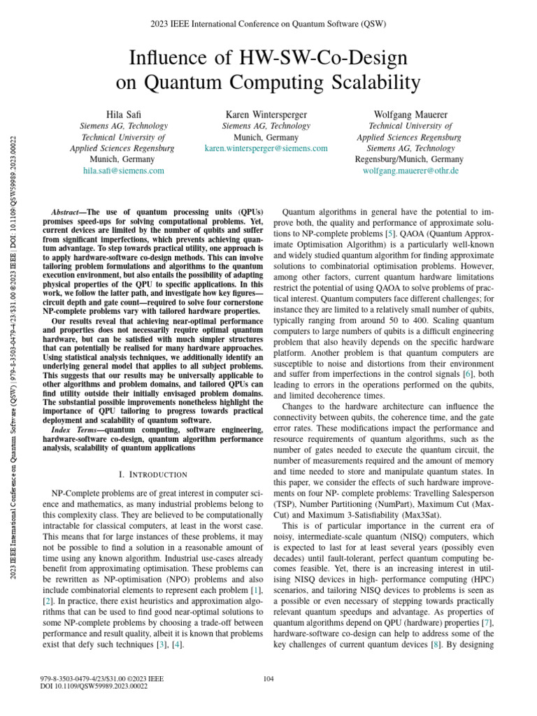 Influence of HW SW Co Design On Quantum Computing Scalability | PDF | Quantum Computing | Theory ...