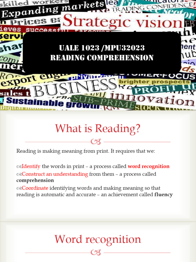 L2 - Reading Comprehension Skills | PDF | Speed Reading | Fluency