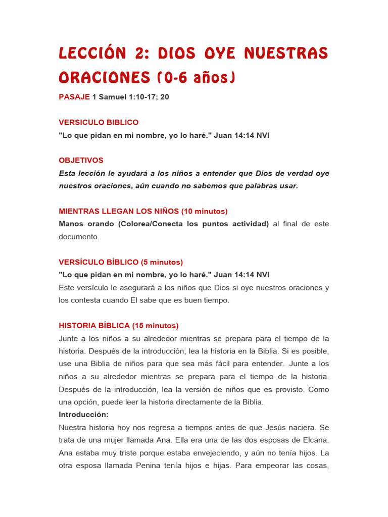 Oración-Lección2 Precolares | PDF | Oración