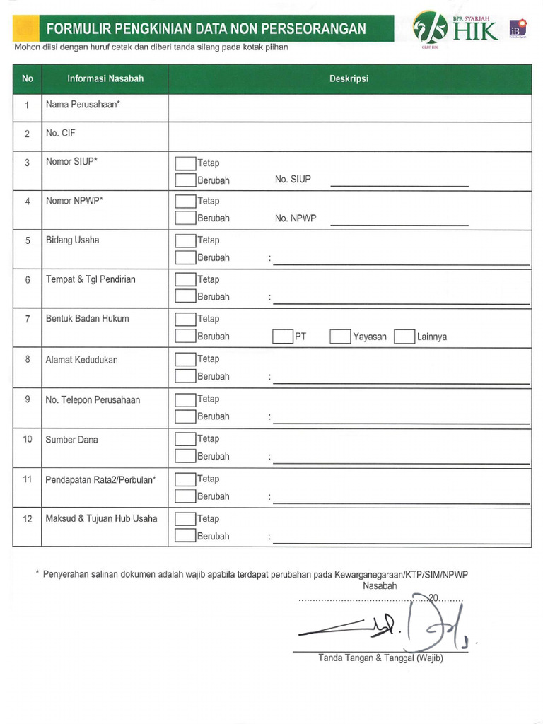 Formulir Pengkinian Data Non Perseorangan-2 | PDF