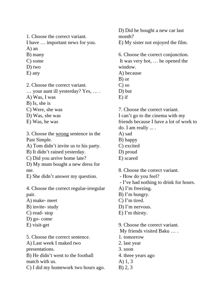 English Grammar Quiz Questions | PDF | Kitchen