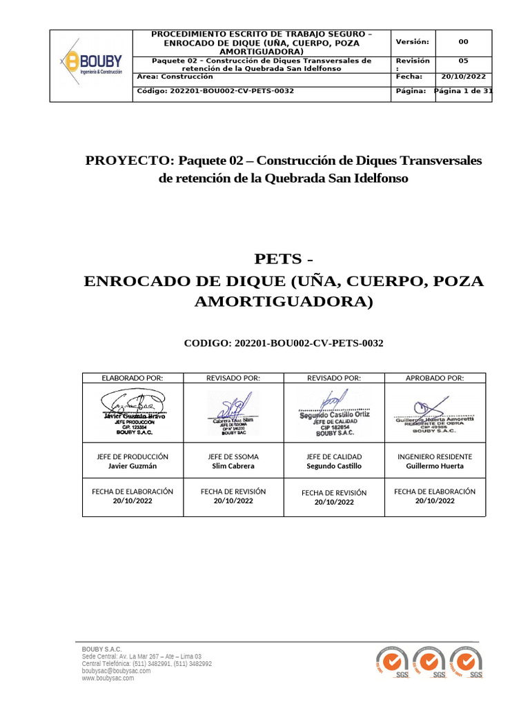 Procedimiento Seguro Enrocado Dique | PDF