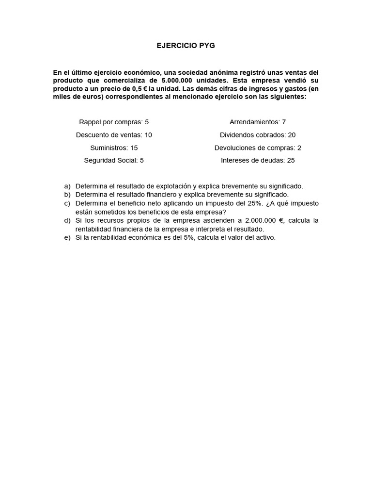 Ejercicio Pyg Def | PDF