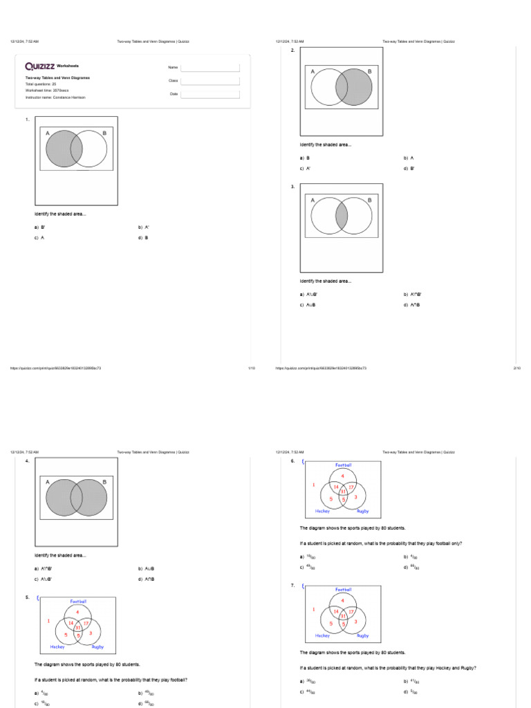 Prob&StatsExamTwo Way+Tables+and+Venn+Diagramss | PDF | Infographics ...