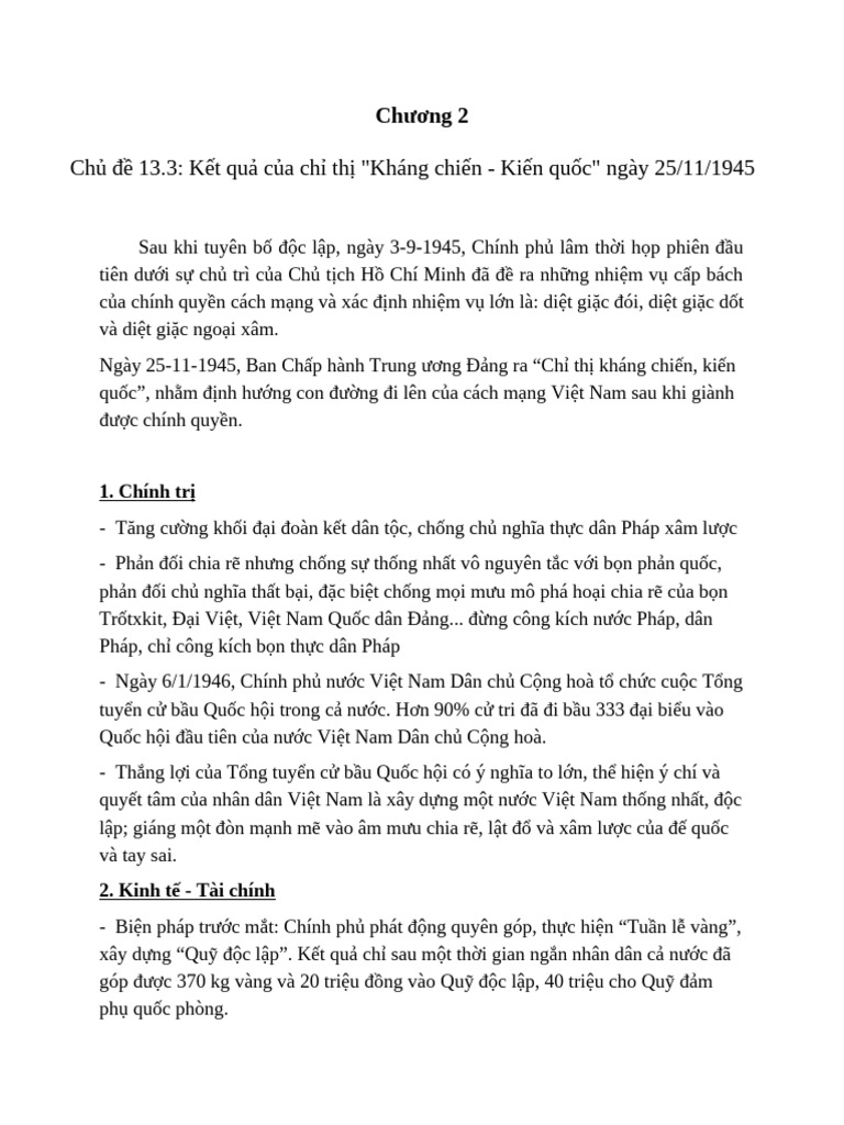 Chủ đề 13.3 Kết quả của chỉ thị Kháng chiến - Kiến quốc ngày 25111945 | PDF