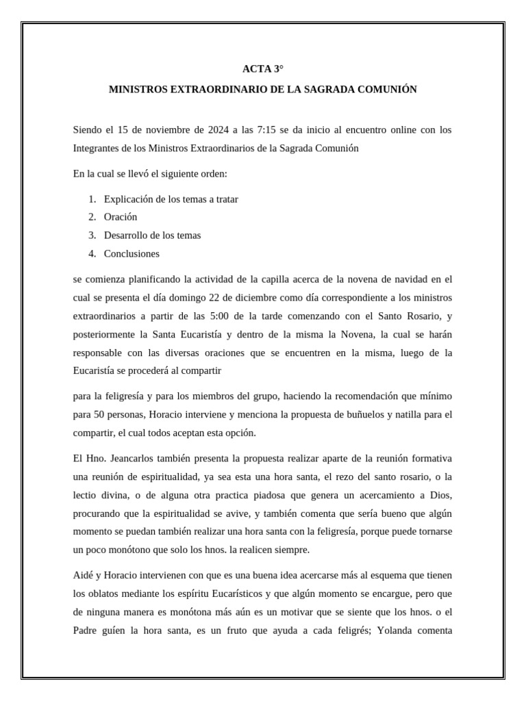 Acta 3 | PDF | eucaristía | Oración