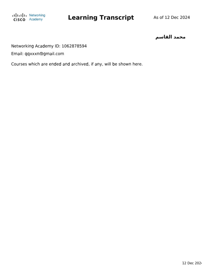 NetAcad Learning Transcript | PDF