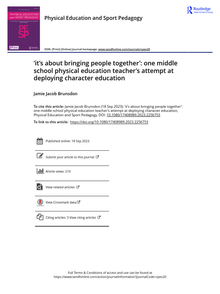 Middle School PE Teacher's Character Education | PDF | Virtue | Pedagogy