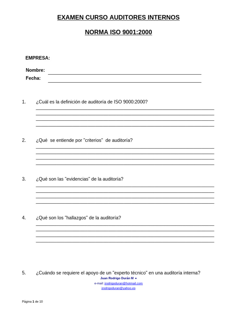Examen Auditor ISO Interno | PDF | Auditoría