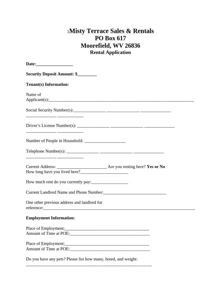 Rental Application Form | PDF