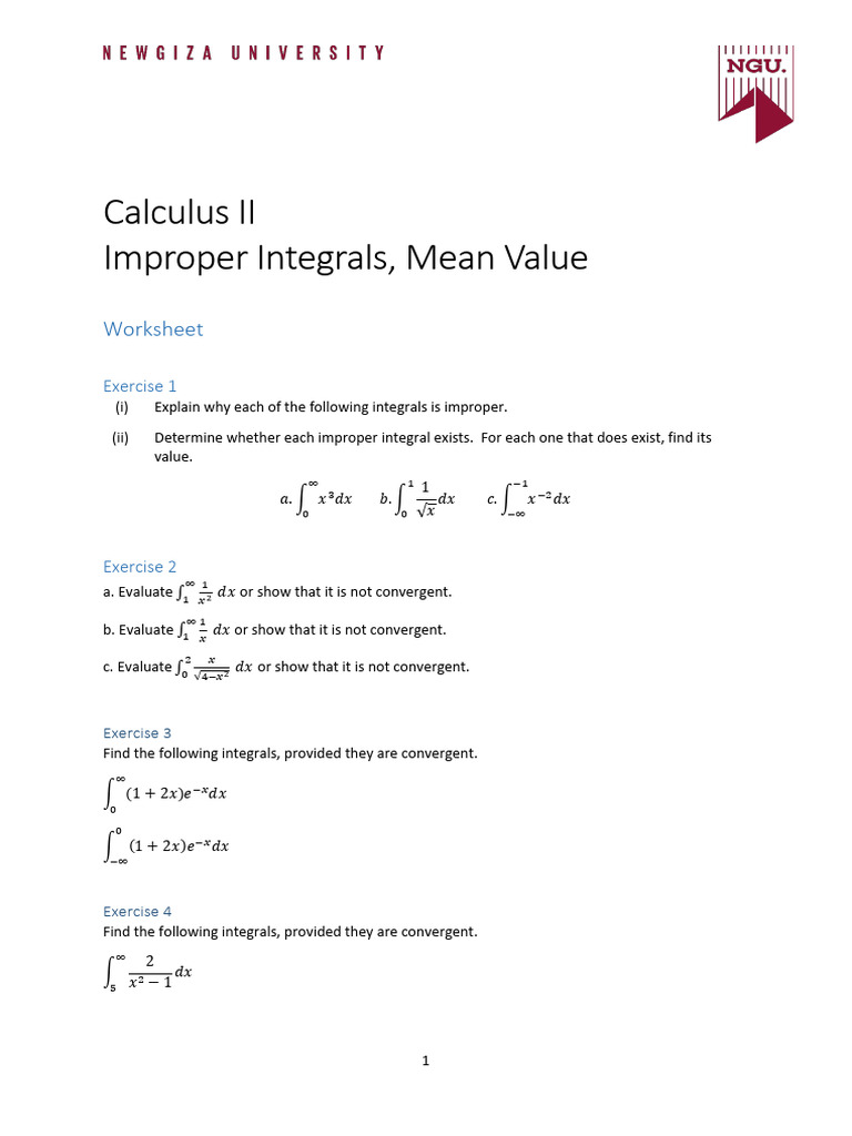 NGU MMA 1.2 Worksheet 7 Improper Mean Rms Worksheet | PDF | Root Mean Square | Integral