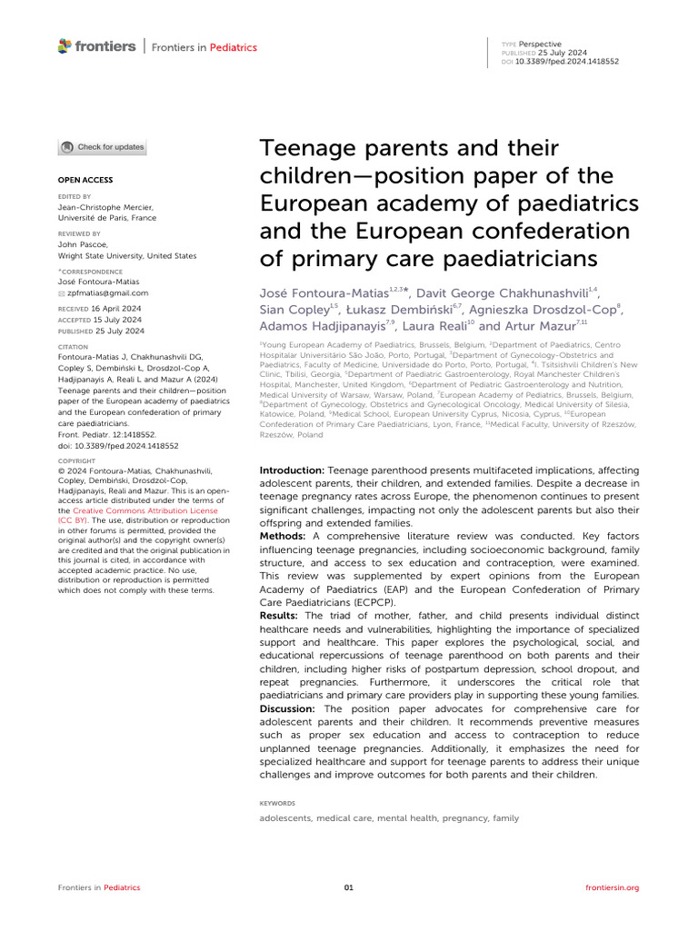 Teenage Parents and Their Children-Position Paper of The European ...