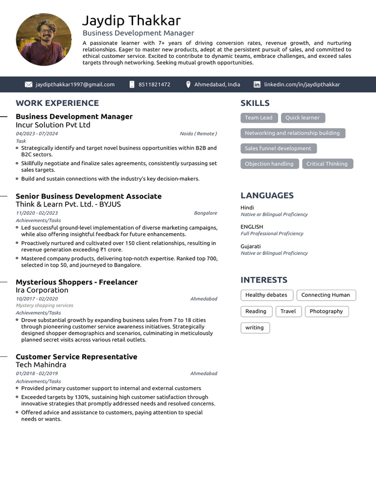 My Resume Thakkar Jaydip | PDF | Business Development | Retail