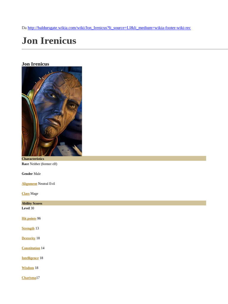 Jon Irenicus | PDF | Dungeons & Dragons | Role Playing Games