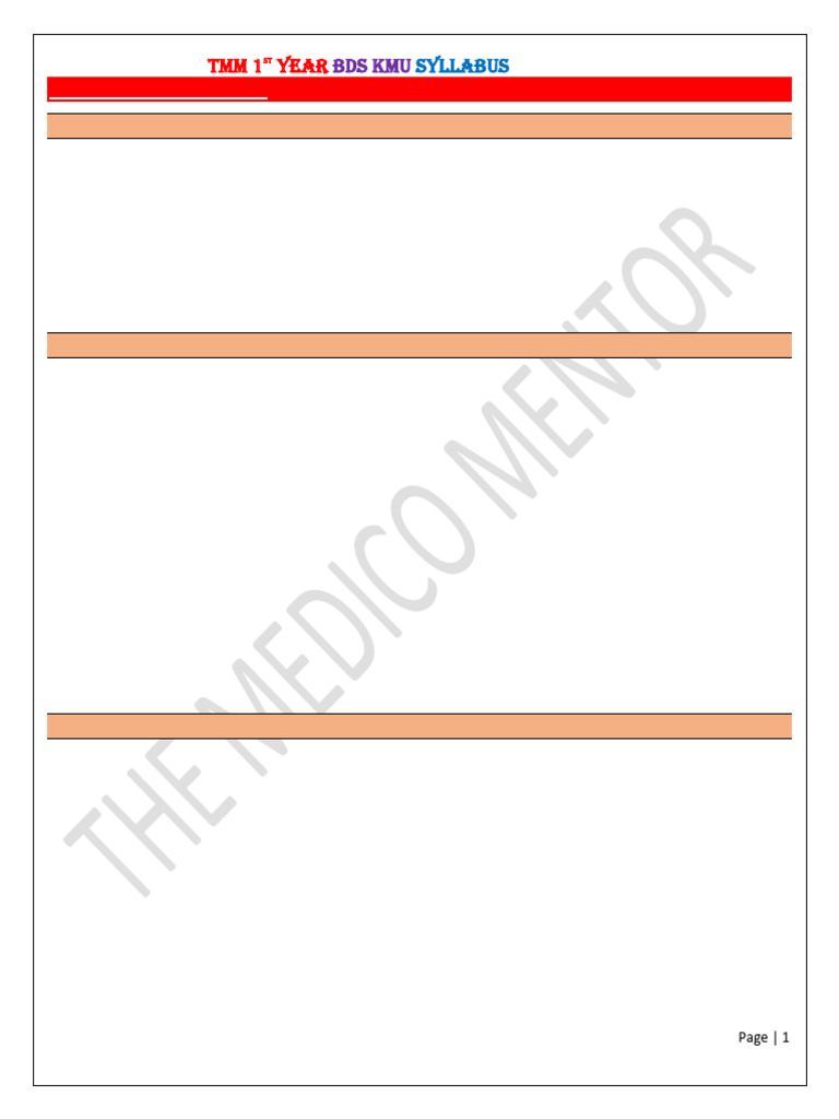 KMU 1st Year BDS Syllabus by TMM | PDF | Hemoglobin | Anemia