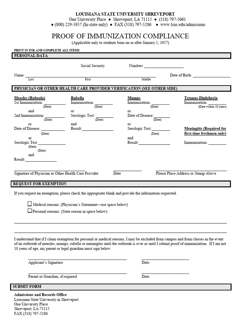 LSU-Immunization Compliance Form - 4 | PDF | Vaccines | Measles