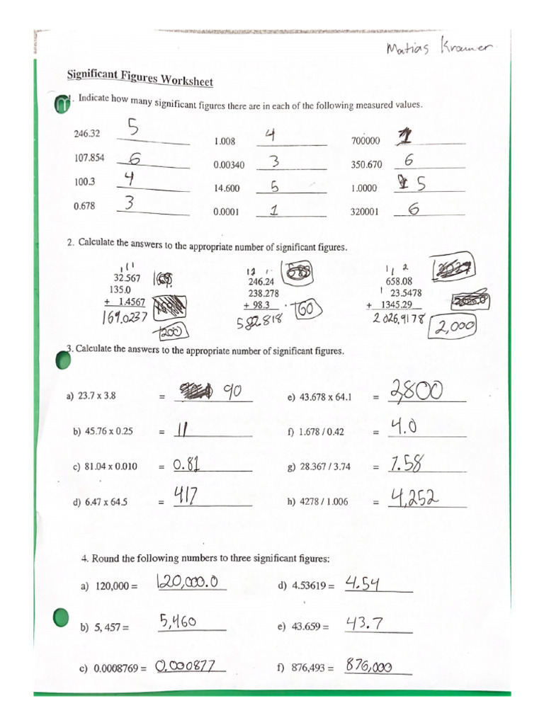 Significant Figures Worksheet | PDF