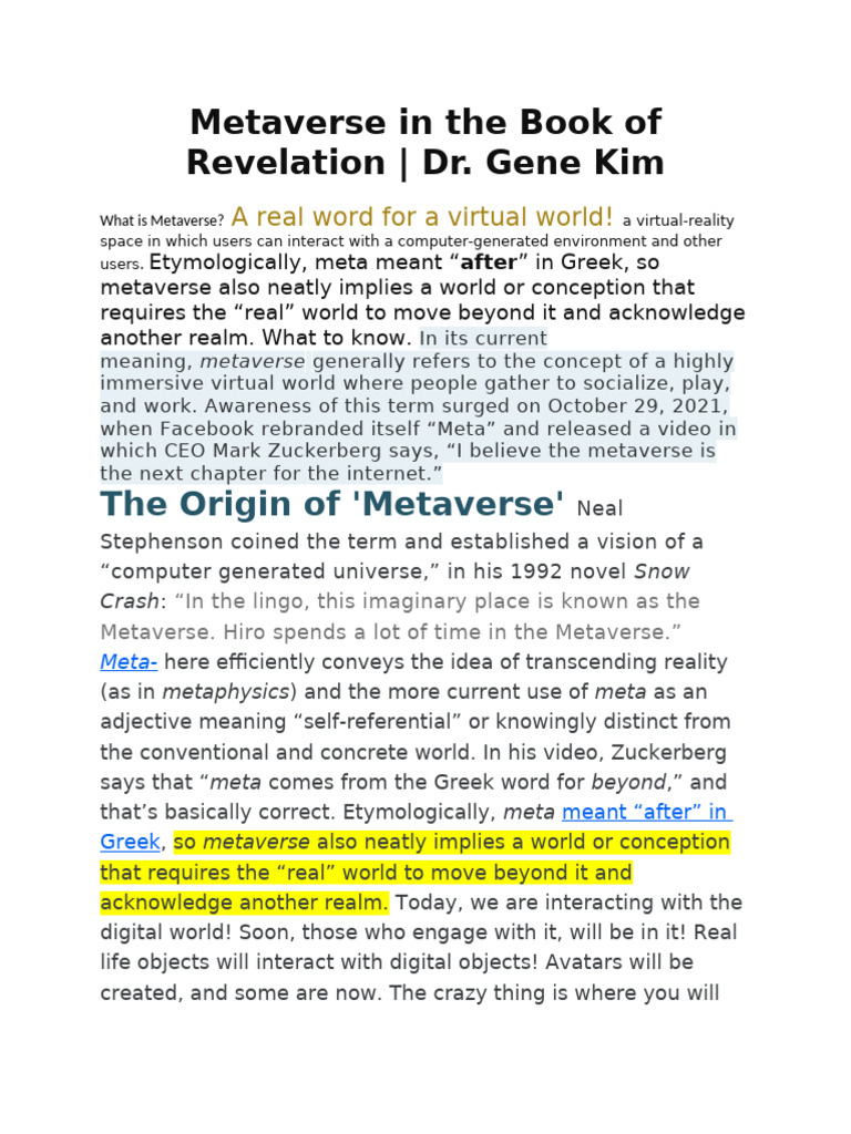 Metaverse in The Book of Revelation | PDF | Internet Of Things ...