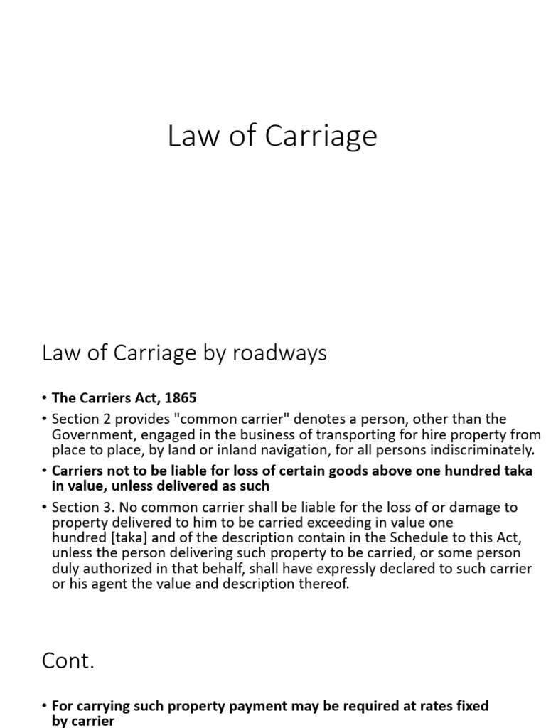 Law of Carriage: Key Provisions Explained | PDF | Bill Of Lading | Cargo