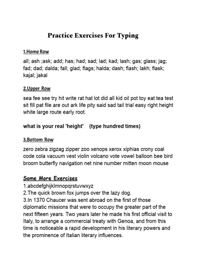 Typing Practice Exercises Guide | PDF